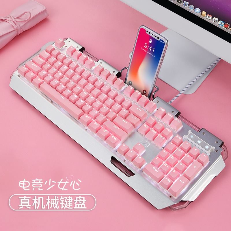 Real mechanical keyboard pink girl heart cute green axis notebook ...